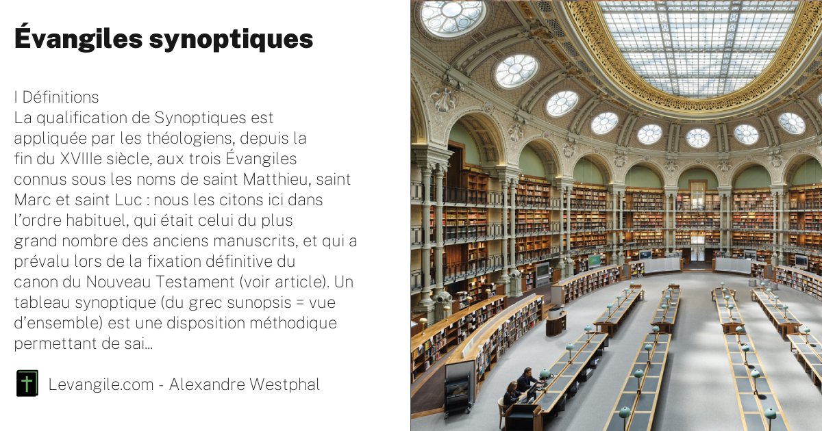 Évangiles synoptiques définition du dictionnaire biblique Westphal