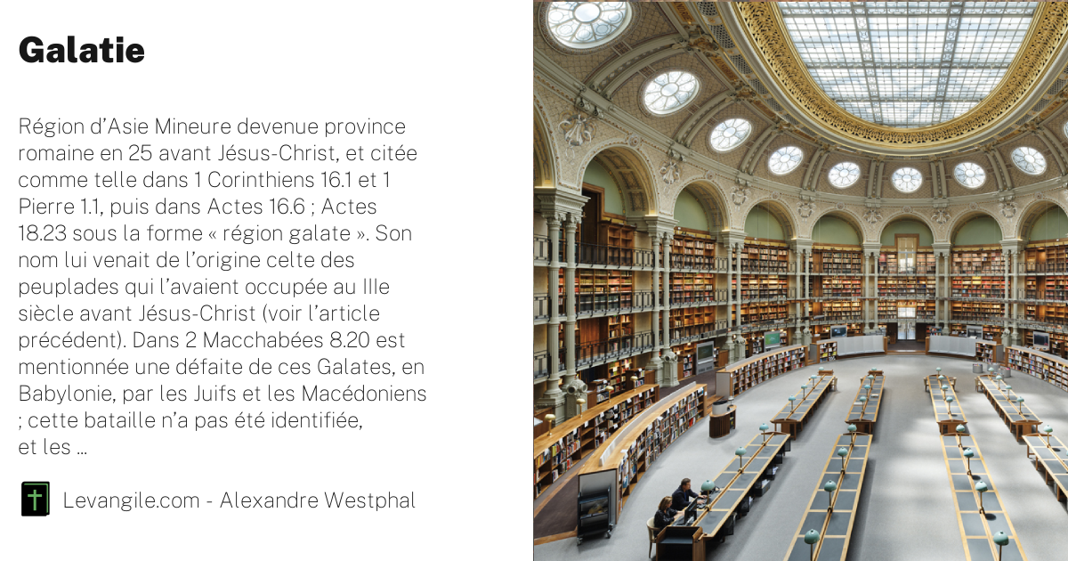 Galatie définition du dictionnaire biblique Westphal