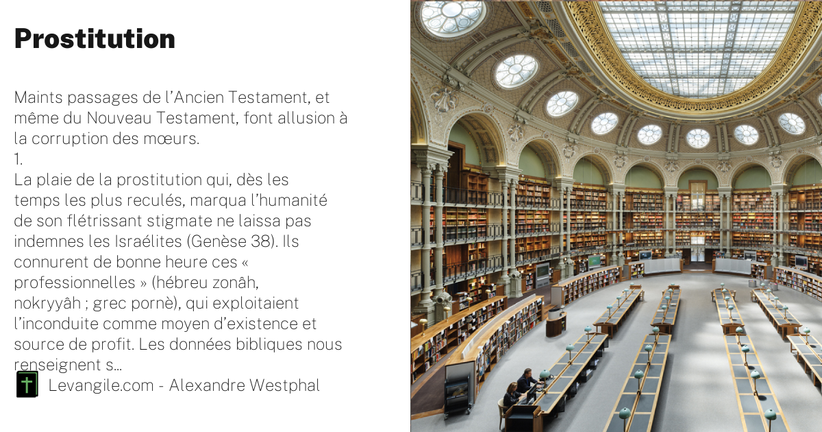 Prostitution définition du dictionnaire biblique Westphal